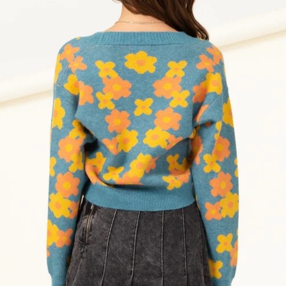 HYFVE | Sweaters | New Teal Daisy Cardigan | Poshmark